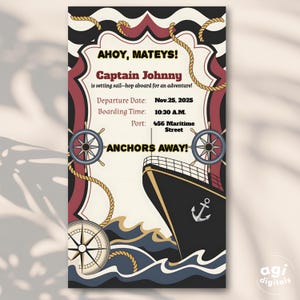 Ship Captain Birthday Invitation: Cruise Party Evite (digital Download ...