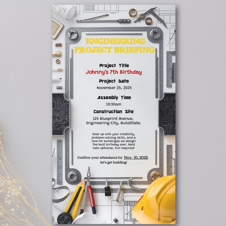 Engineer Birthday Invitation, Engineer Birthday Evite, Online Invite ...