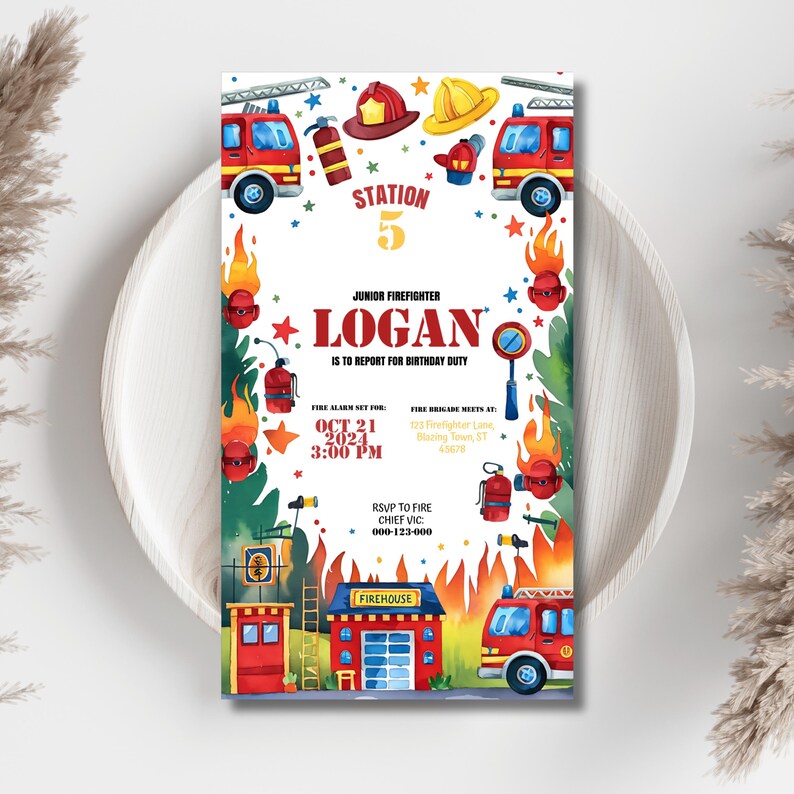 Editable Firefighter Birthday Invitation, Firefighter Party Digital ...