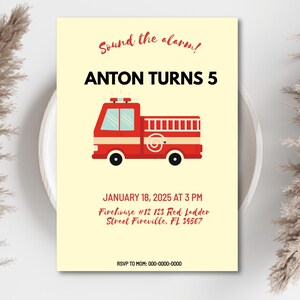 Firefighter Birthday Invitation: Firetruck Design (editable Template ...