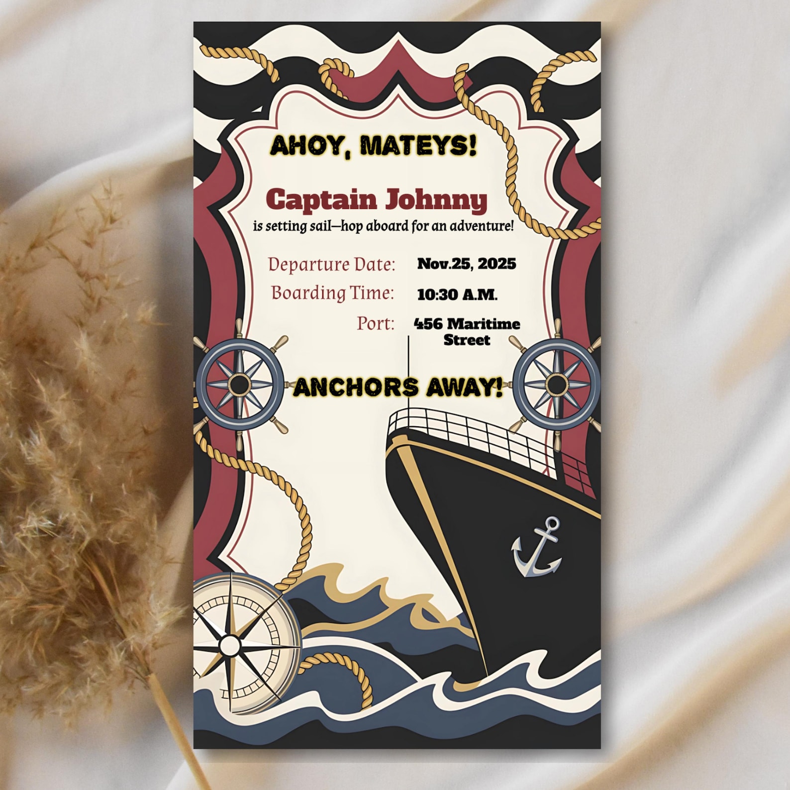 Ship Captain Birthday Invitation: Cruise Party Evite (digital Download ...