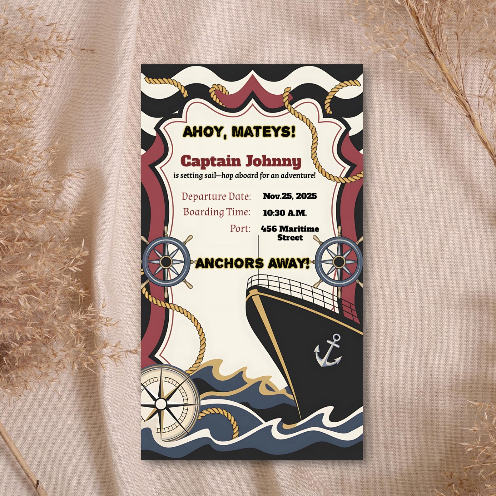 Ship Captain Birthday Invitation: Cruise Party Evite (digital Download ...
