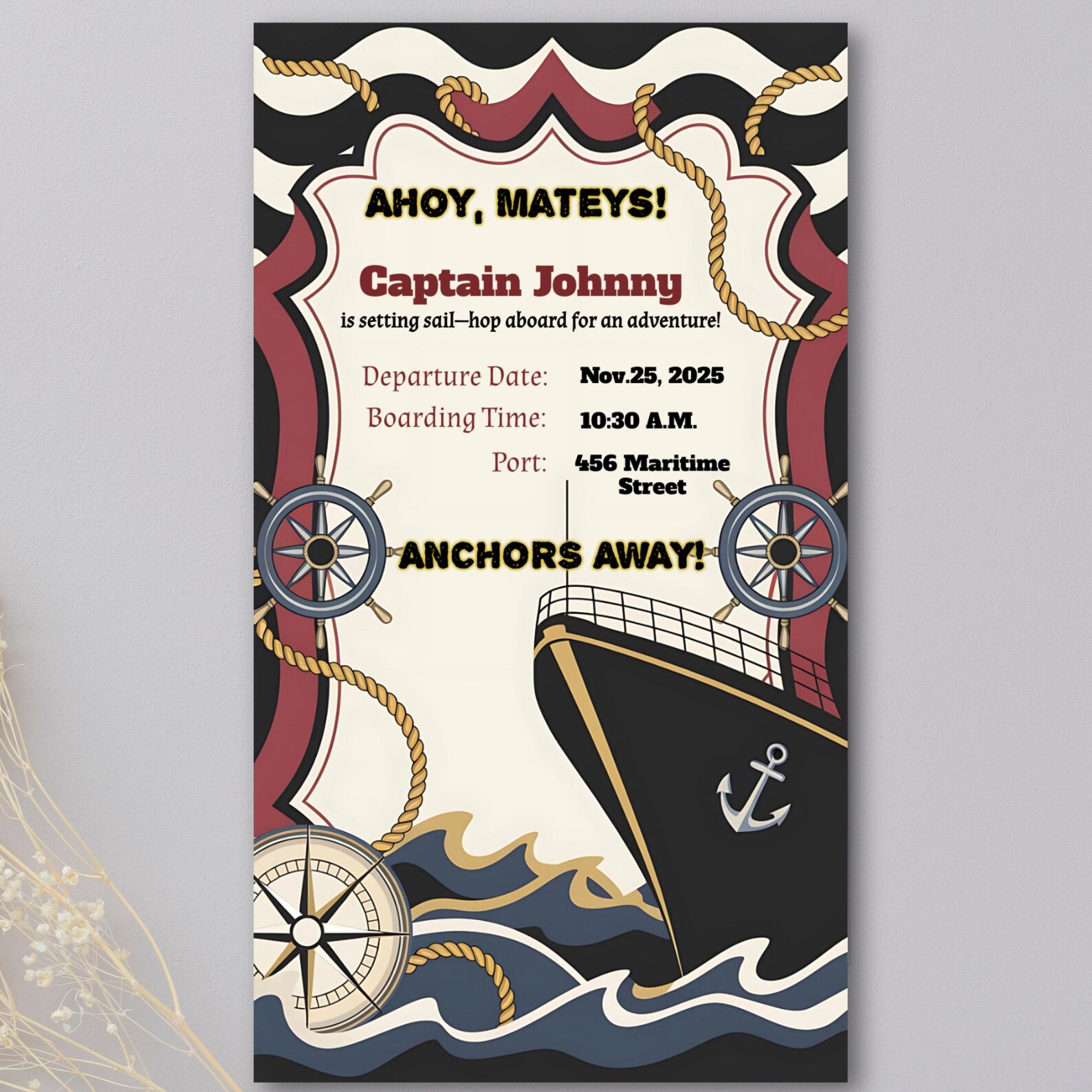 Ship Captain Birthday Invitation: Cruise Party Evite (digital Download ...