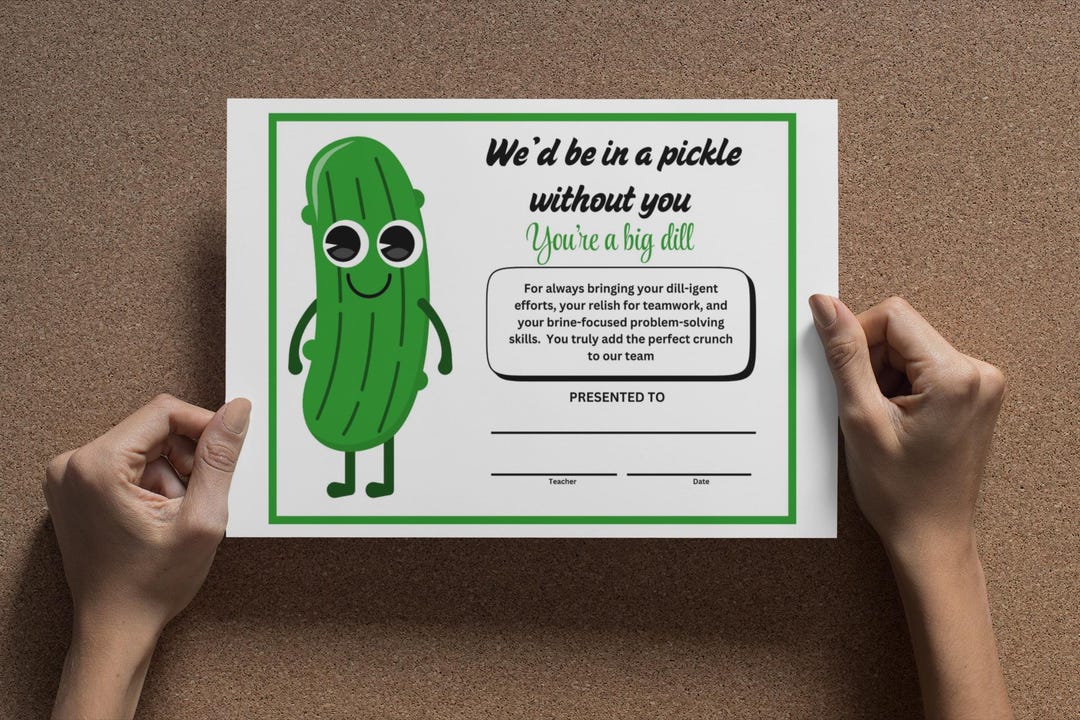 You're a Big Dill Certificate | We'd Be in a Pickle | Food Puns ...