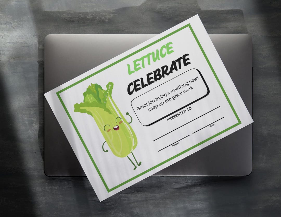 Lettuce Celebrate Certificate: Funny Food Pun Teacher Award (digital ...