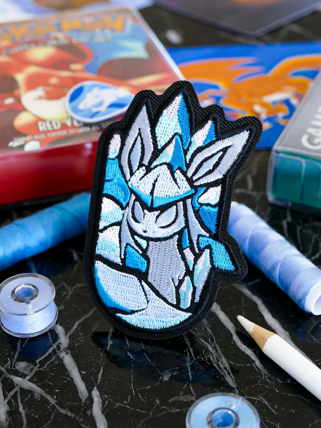 Anime Video Game Japanese PKM Character - Iron on - Glaceon Embroidery ...
