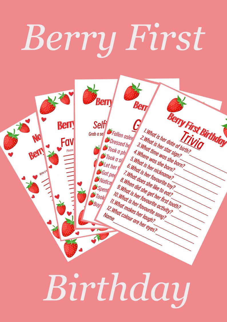 Berry First Birthday - Printable Party Games. Personalisation Available ...