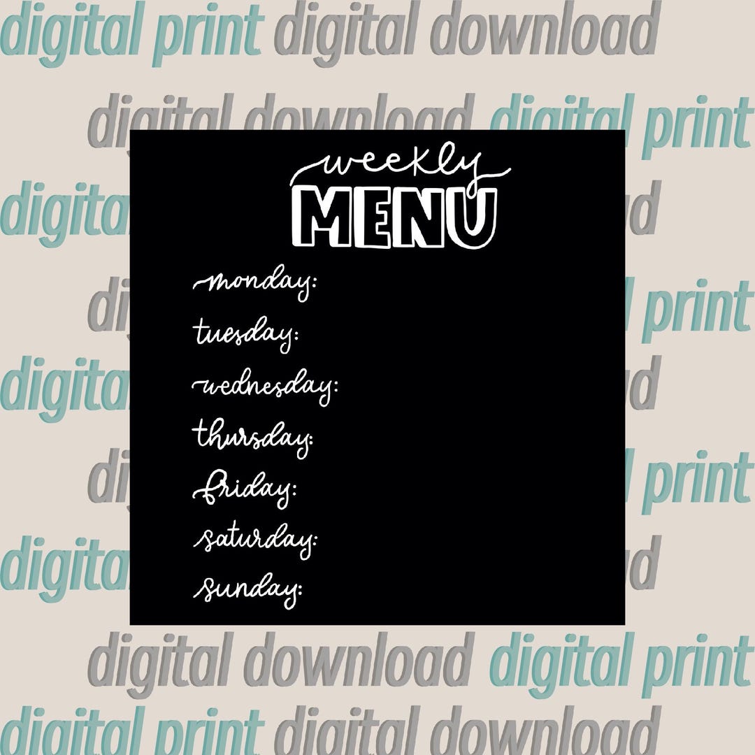 Chalk Board Inspired Weekly Menu Digital Download Print PDF - Etsy