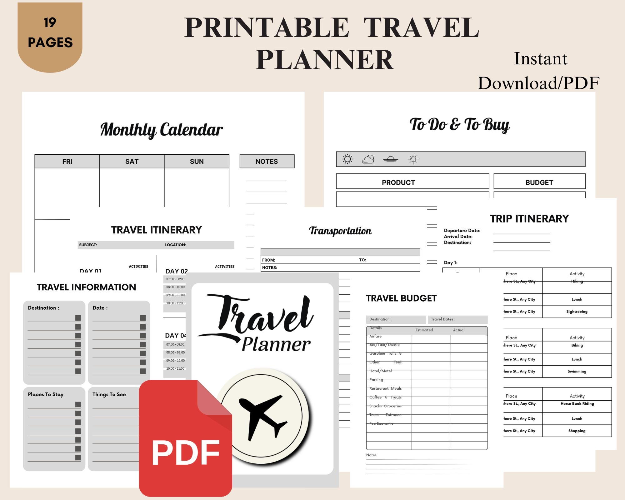 Printable Travel Planner Template, Vacation Itinerary, Journal (PDF) - Etsy