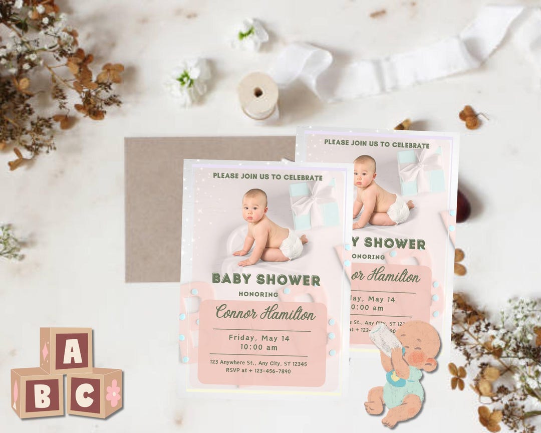 Simple Cute Baby Shower Invitation, Baby Shower Invites, Summer Floral ...