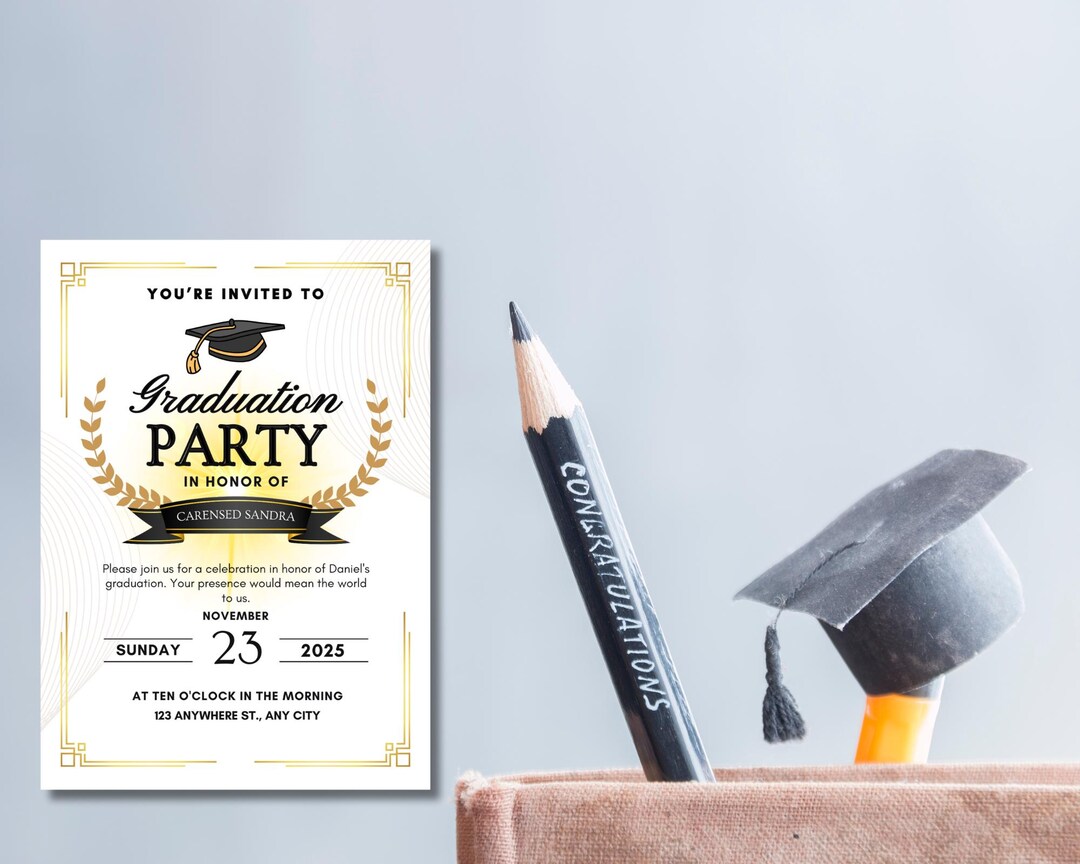 Grey Gold Vintage Graduation Invitation Template, Printable Editable ...