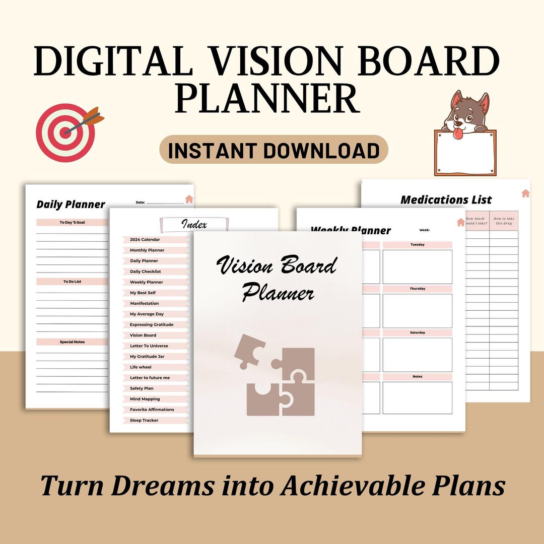 Digital Vision Board Planner | Gratitude Journal | Weekly Manifest ...
