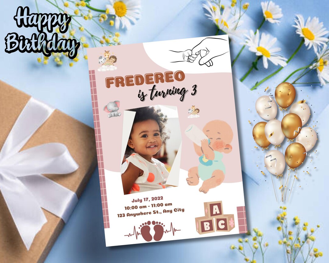 Playful Kids Birthday Invitation Card, Party Invite Template (instant ...