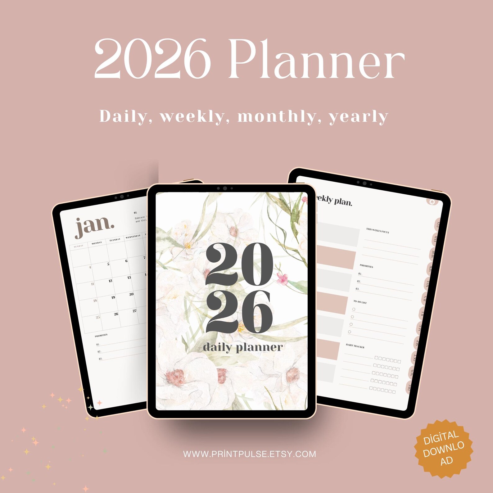 Simple Digital Planner | 2026 Digital Planner, Daily, Weekly, Monthly ...