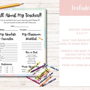 All About My Teacher Printable, Teacher Christmas Gifts, Christmas ...