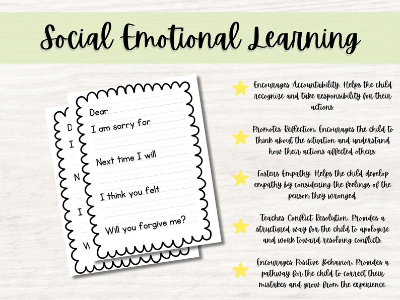 Kids Apology Letter Template, Social Emotional Learning (instant ...