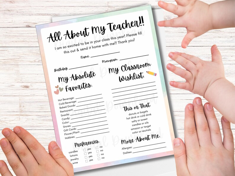 All About My Teacher Printable, Teacher Christmas Gifts, Christmas ...