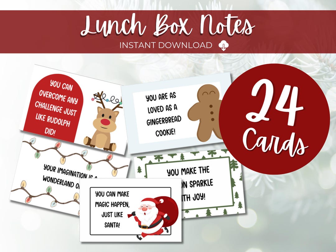 Christmas Lunch Box Notes for Kids, Holiday Lunch Box Cards, Kids ...