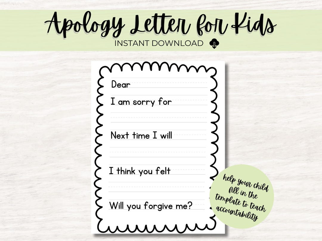 Kids Apology Letter Template, Social Emotional Learning (instant ...