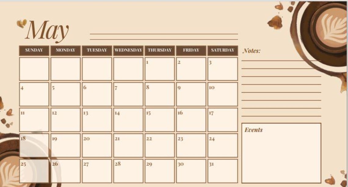 2025 Beige and Brown Calendar Boho Style – Monthly Notes & Events ...