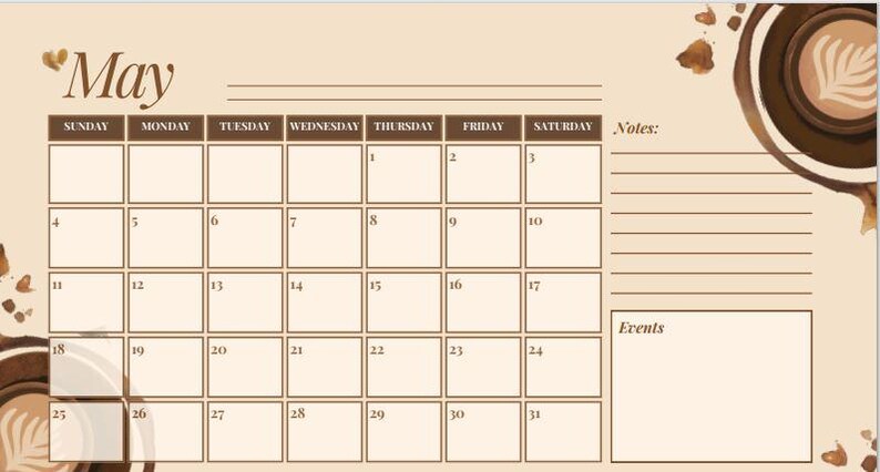2025 Beige and Brown Calendar Boho Style – Monthly Notes & Events ...