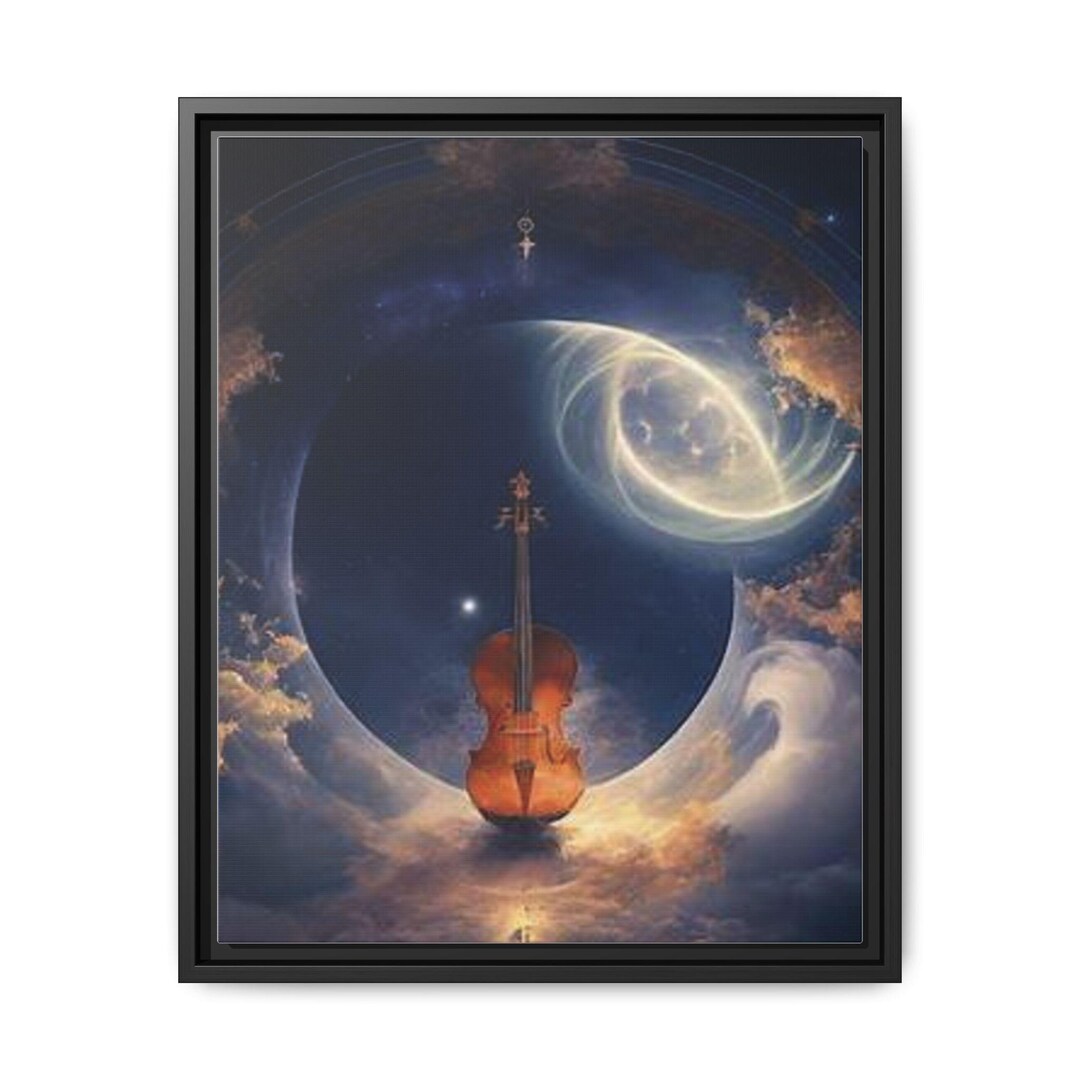 Celestial Harmony Matte Canvas Print: Violin, Moon & Planets Framed Art ...
