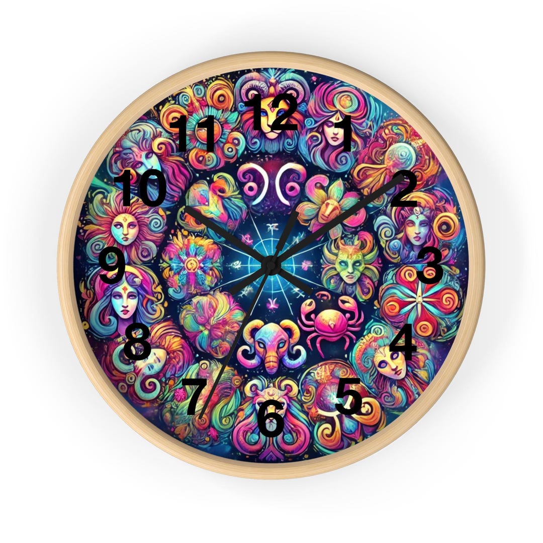 Zodiac Wall Clock, Astrology Wall Decor, Zodiac Sign Art, Cosmic Home ...