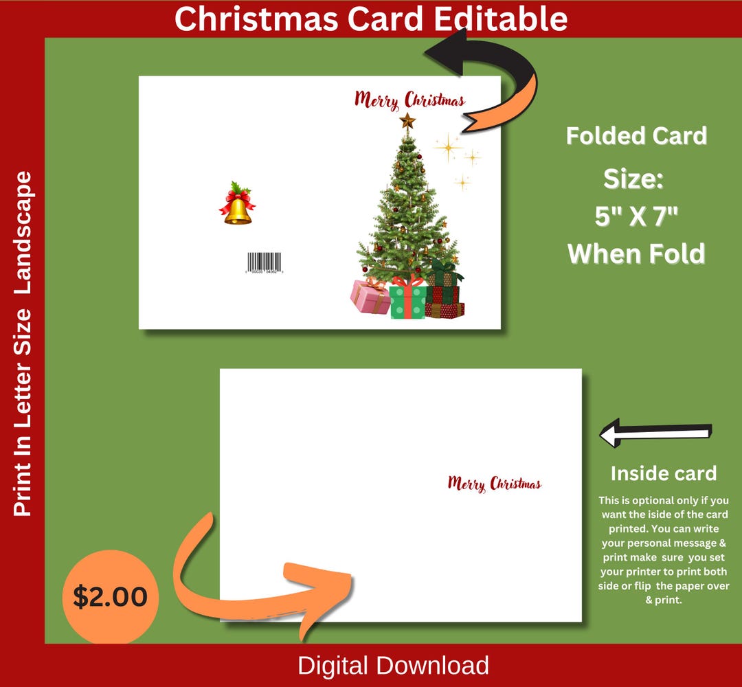 Cute Folded Christmas Card, Christmas Tree Card. Digital Download ...