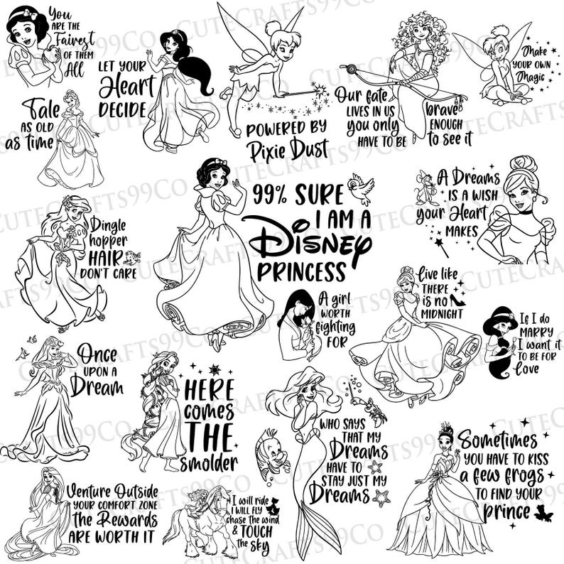 Princess Quotes Svg Png Dxf Bundle, Princess Shirt Design, Vintage ...