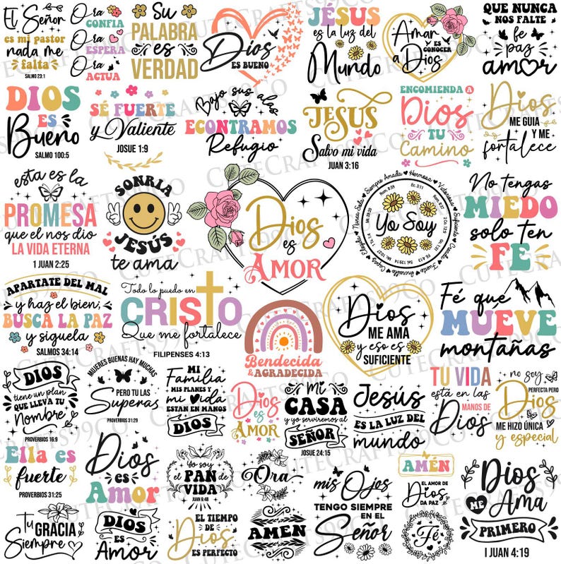 Frases Religiosas Svg Png Bundle, Frases biblicas Svg, Fe Mueve ...