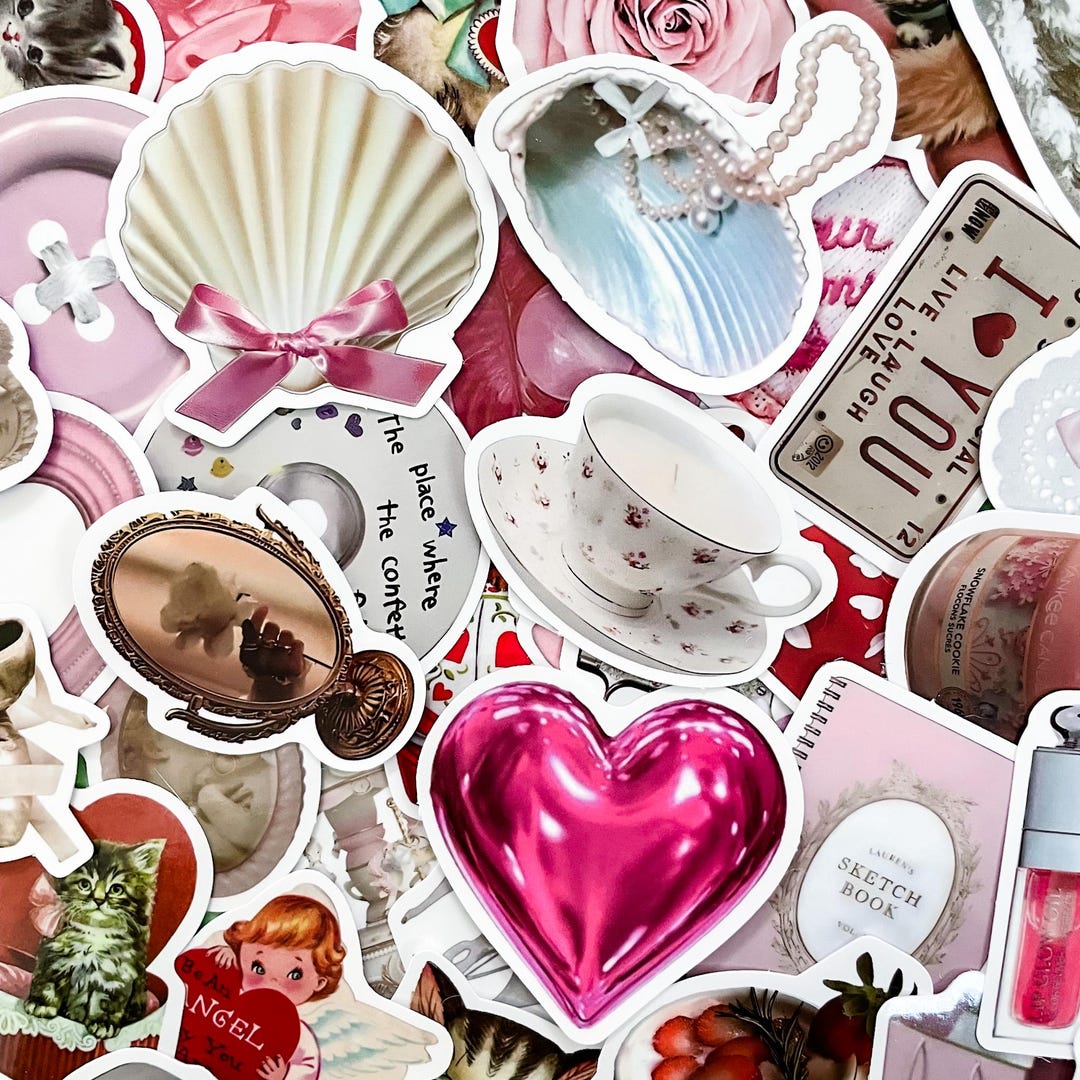 50pcs Pastel Aesthetic Stickers, Romantic Stickers, Vintage Stickers ...