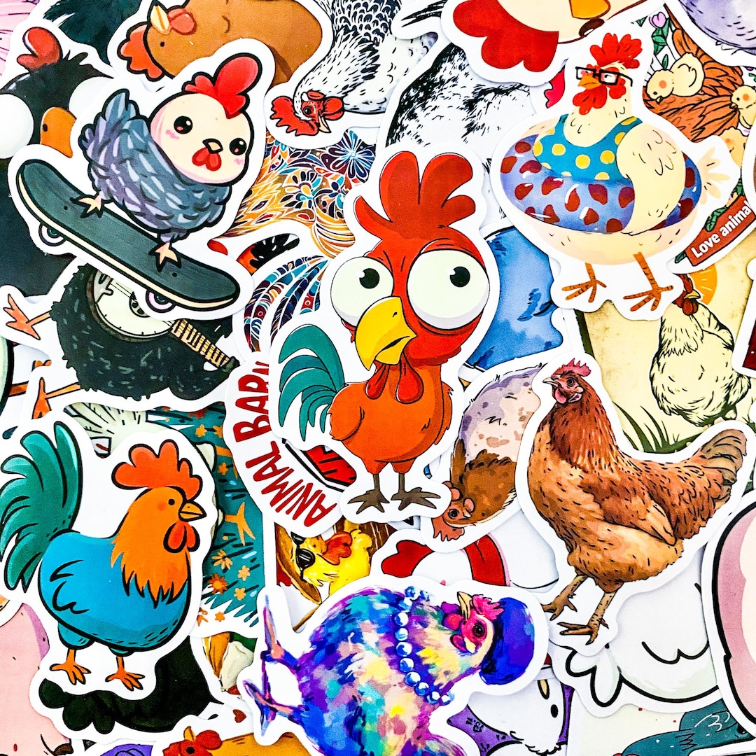 50 Random Farm Animal Stickers, Chicken-themed Stickers, Waterproof ...