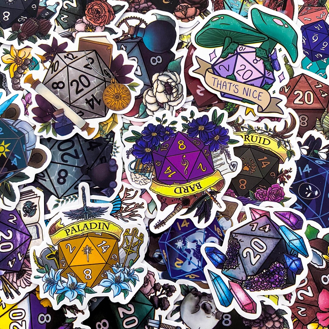 50PCS Magical Dnd Stickers, Floral Dice Stickers, Whimsical Fantasy ...