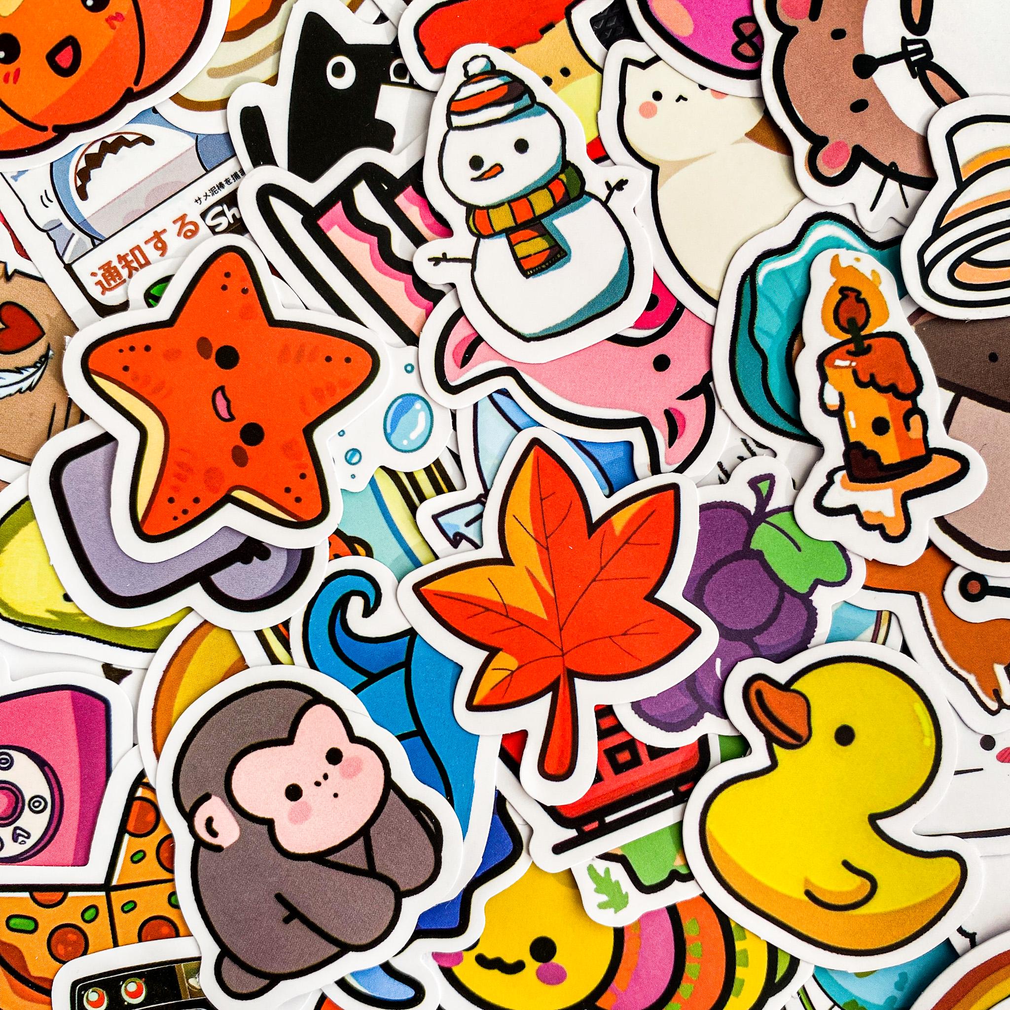 50 Random Kawaii Cartoon Stickers Pack, Cute Waterproof Decals ...