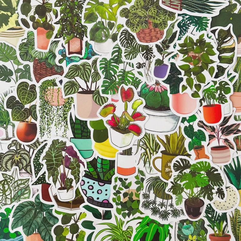 50 Random Plant Stickers, Indoor Greenery Stickers, Nature Plant ...