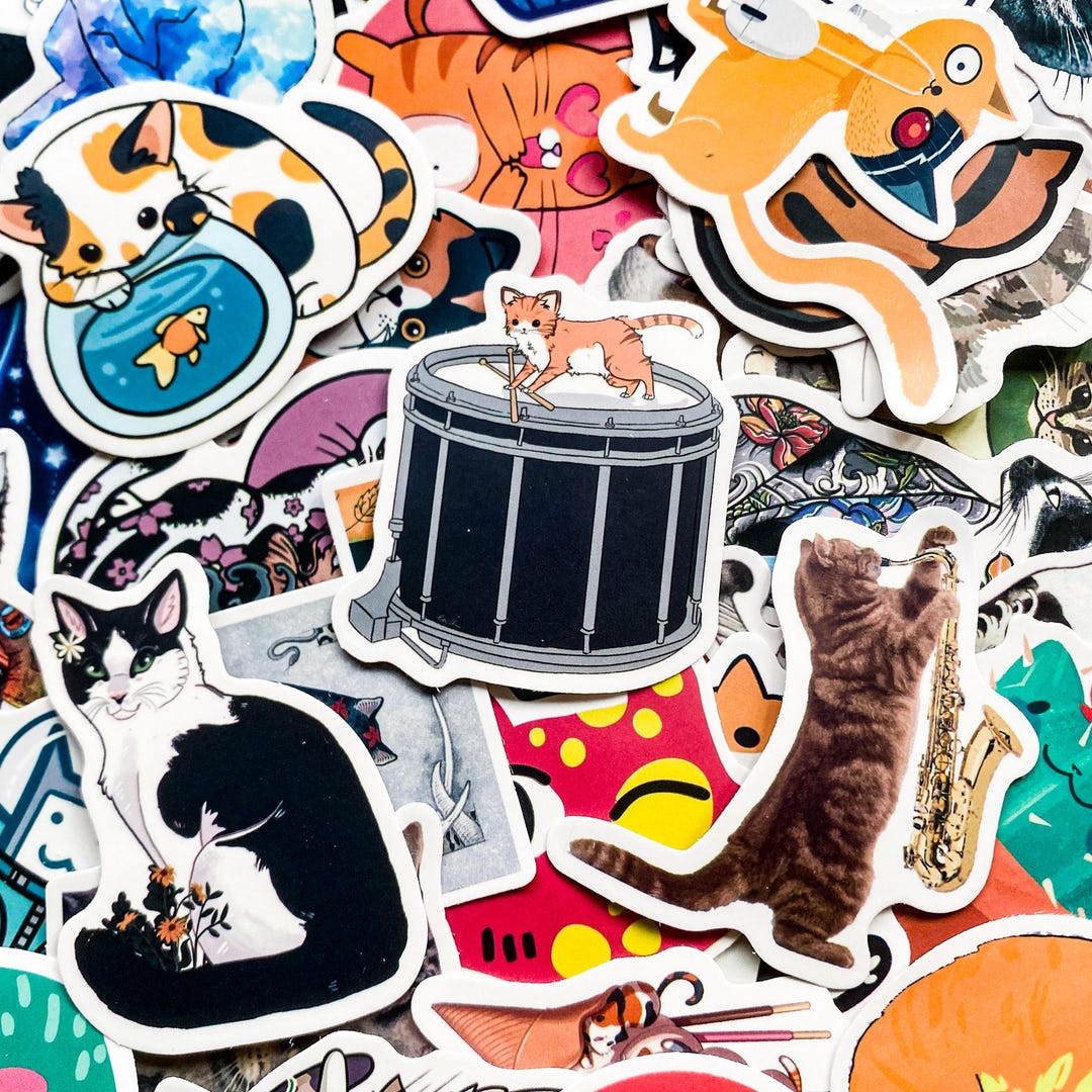 50 Cute Cat Stickers, Funny Cartoon Stickers, Realistic Cat Stickers ...
