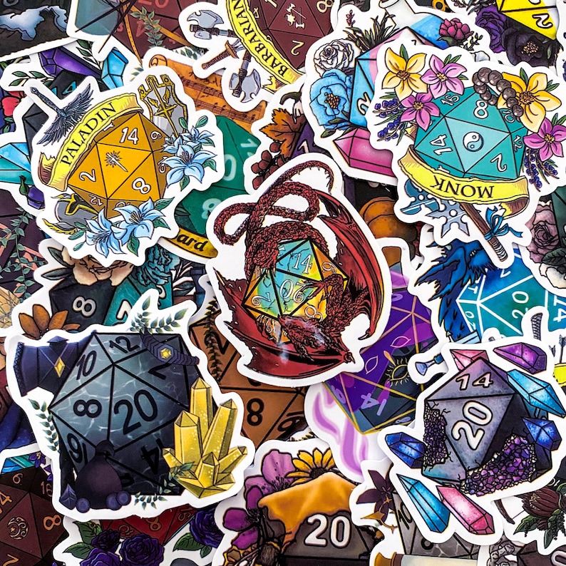 50PCS Magical Dnd Stickers, Floral Dice Stickers, Whimsical Fantasy ...