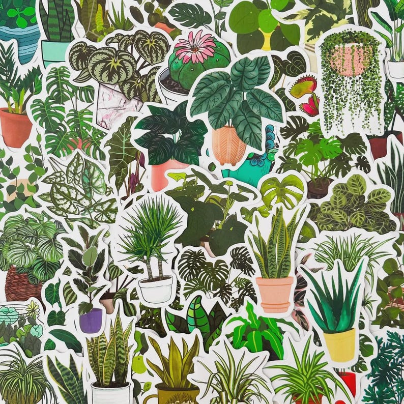 50 Random Plant Stickers, Indoor Greenery Stickers, Nature Plant ...