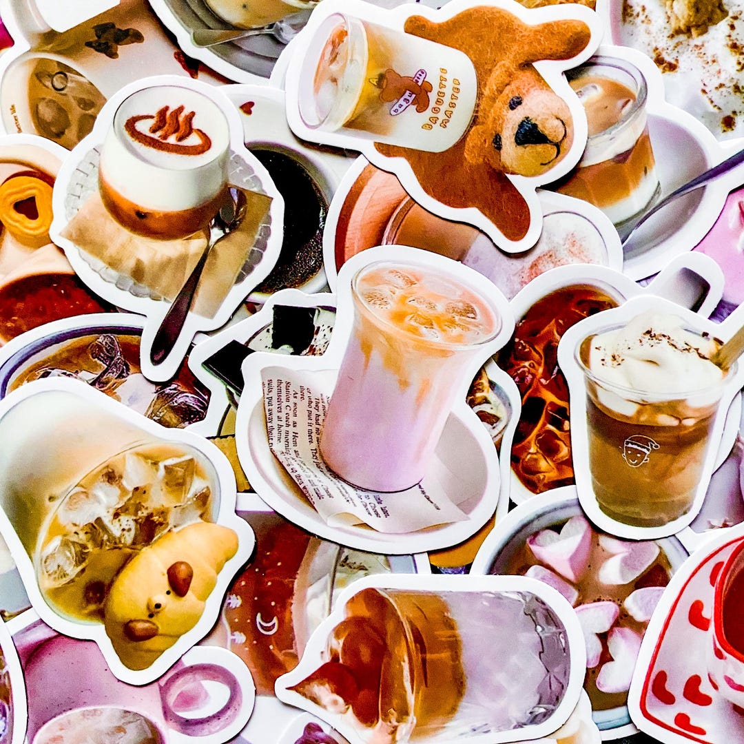 50 Random Coffee Stickers Pack, Aesthetic Drink Stickers, Cozy Food ...