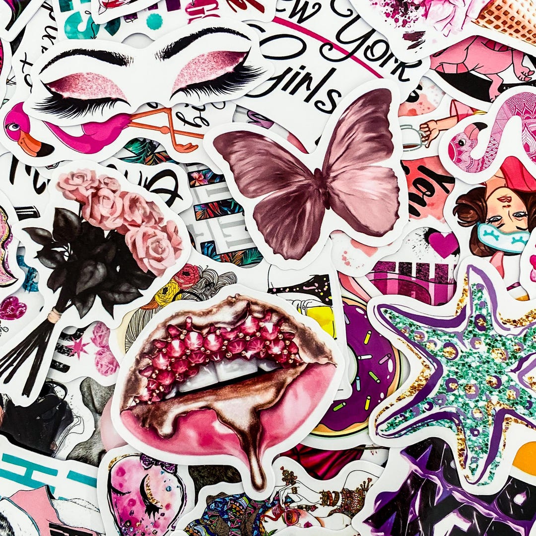 50 Random Pink Aesthetic Stickers, Feminine Beauty Stickers, Retro Glam ...