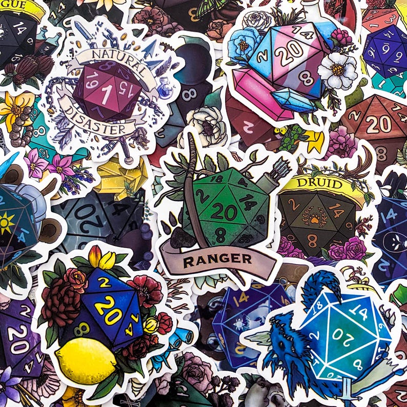 50PCS Magical Dnd Stickers, Floral Dice Stickers, Whimsical Fantasy ...