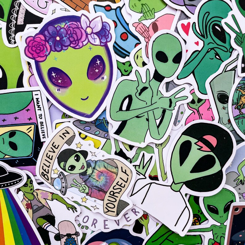 50pcs UFO Stickers, Alien Stickers, Space Stickers, Funny Cartoon ...