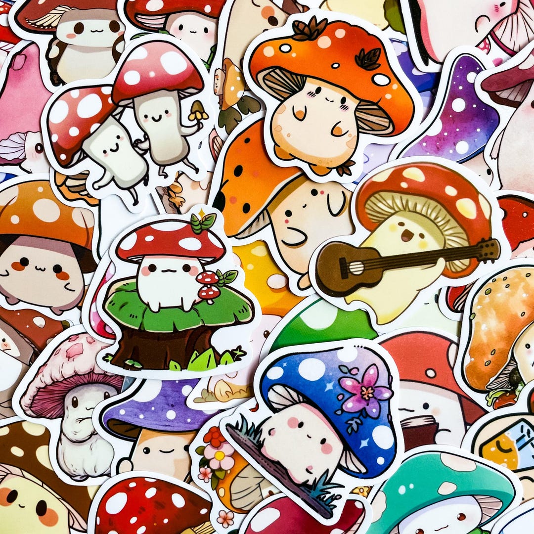 50pcs Kawaii Mushroom Stickers, Waterproof Mushroom Stickers ...