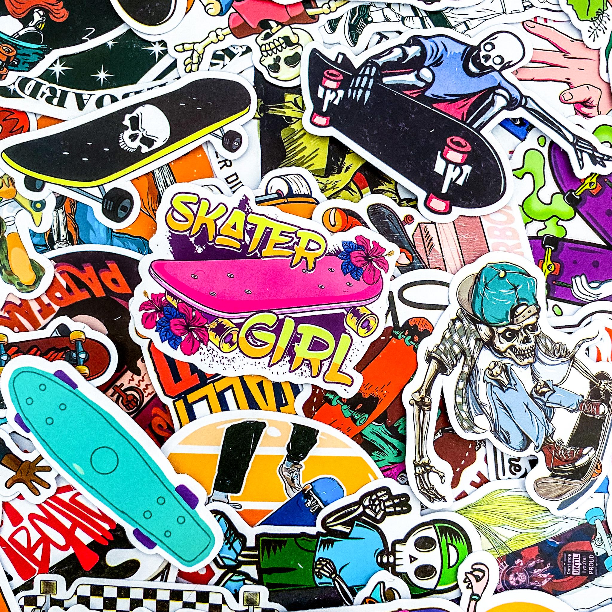 50 Random Skateboarding Stickers, Stylish Trendy Stickers, Waterproof ...