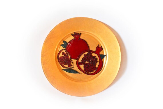 Items similar to Jewish New Year Rosh-Hashana painted glass Plate ...