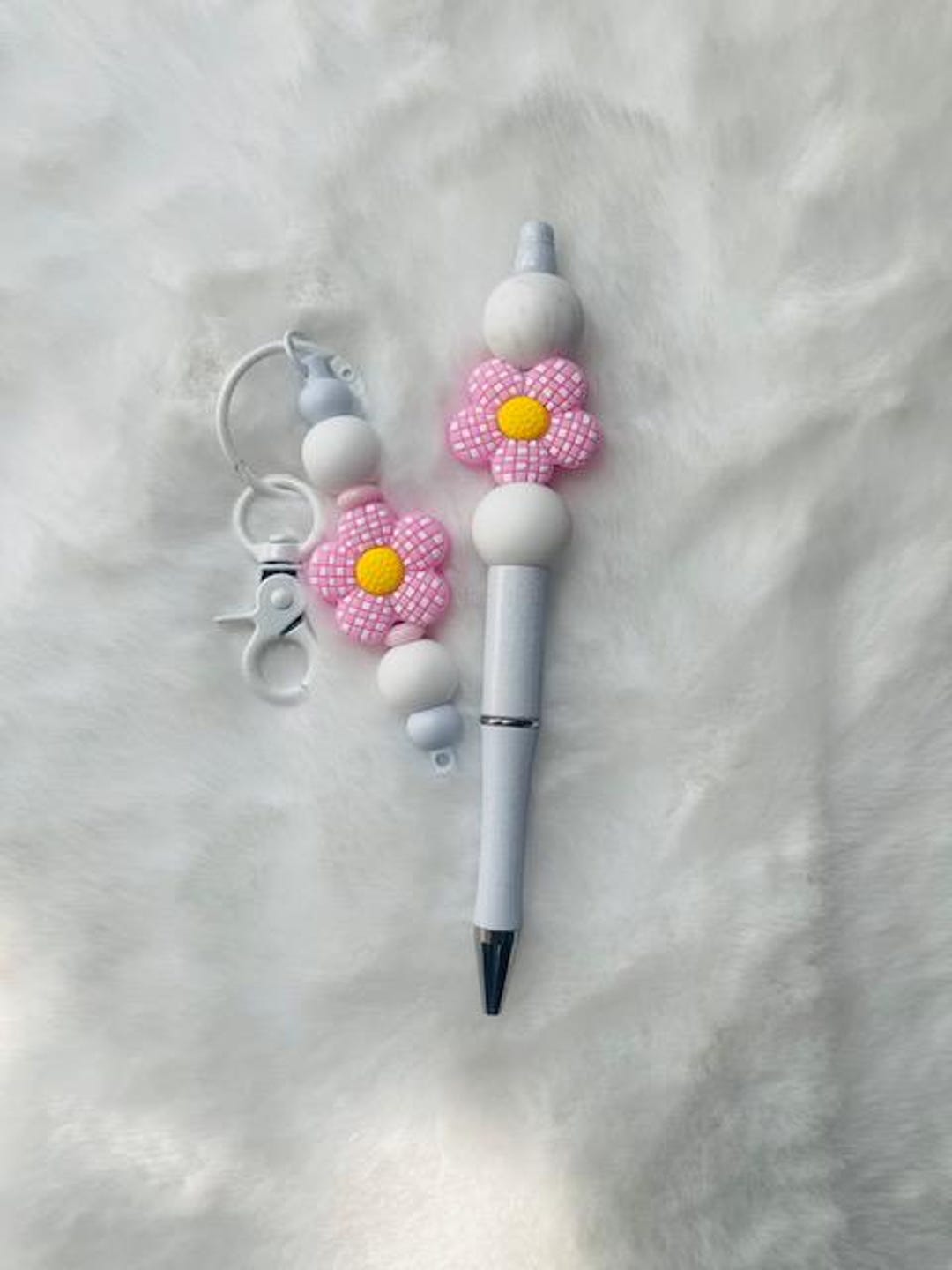 PINK Floral Beautiful BEADED Pen and KEYCHAIN Sets - Etsy