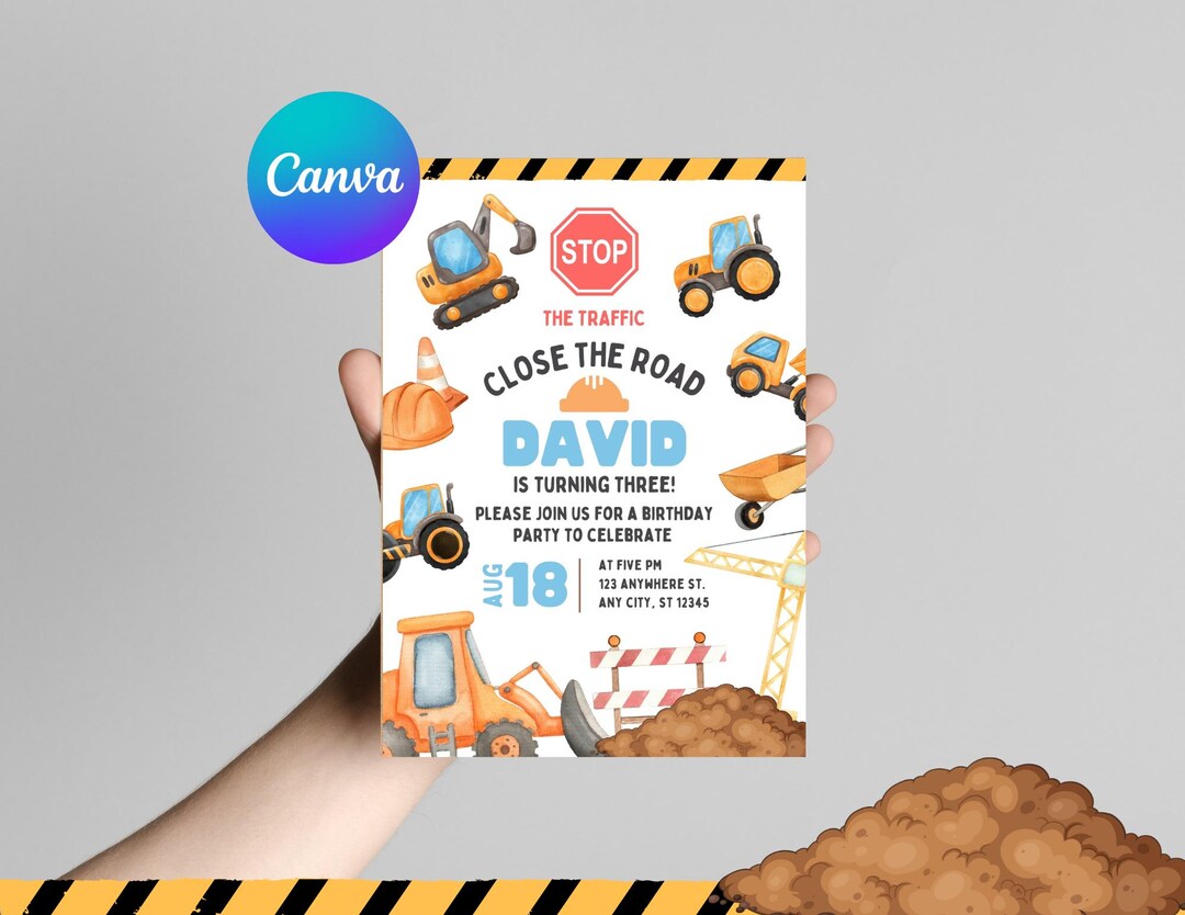 Construction Birthday Invitation | Editable Truck Party Invite for Boys ...