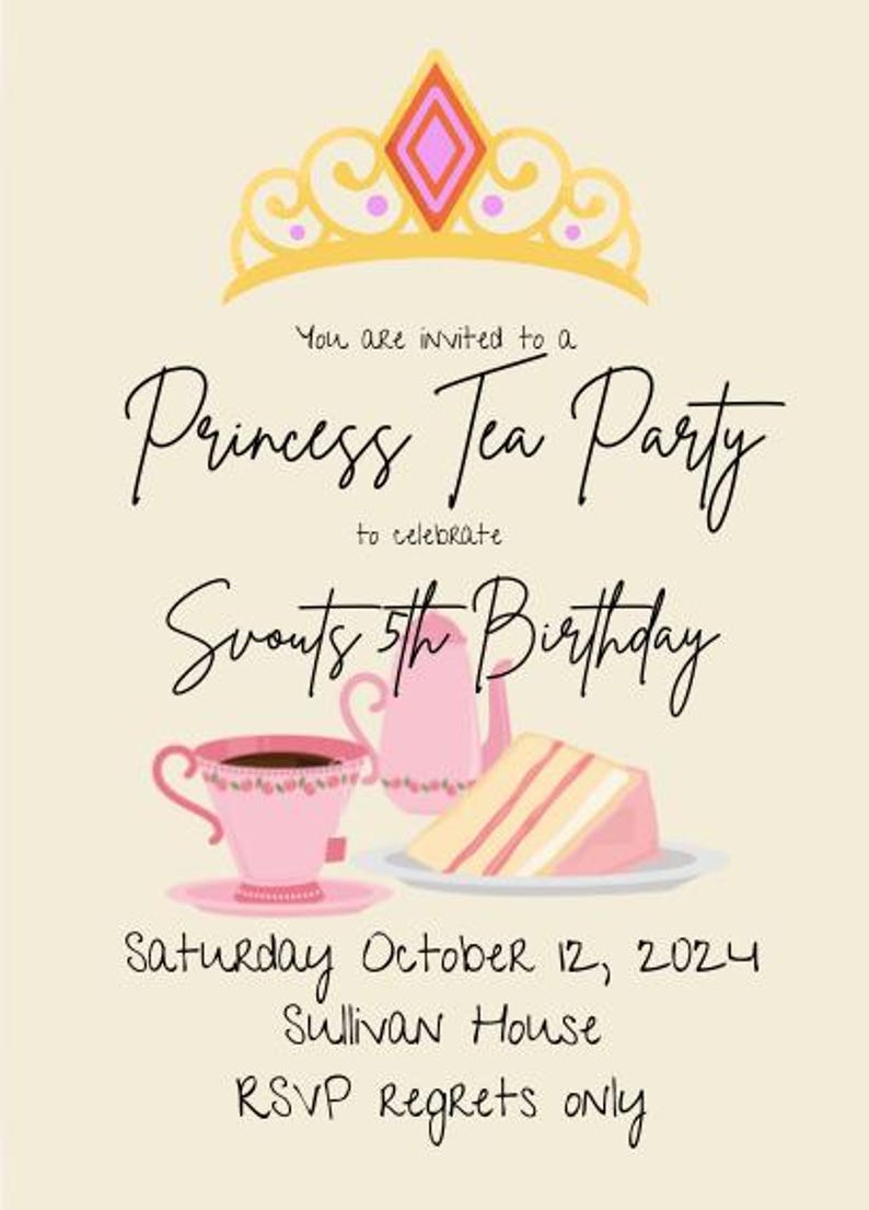 Princess Tea Party Birthday, Invite, Invitations, Girls Birthday Party ...