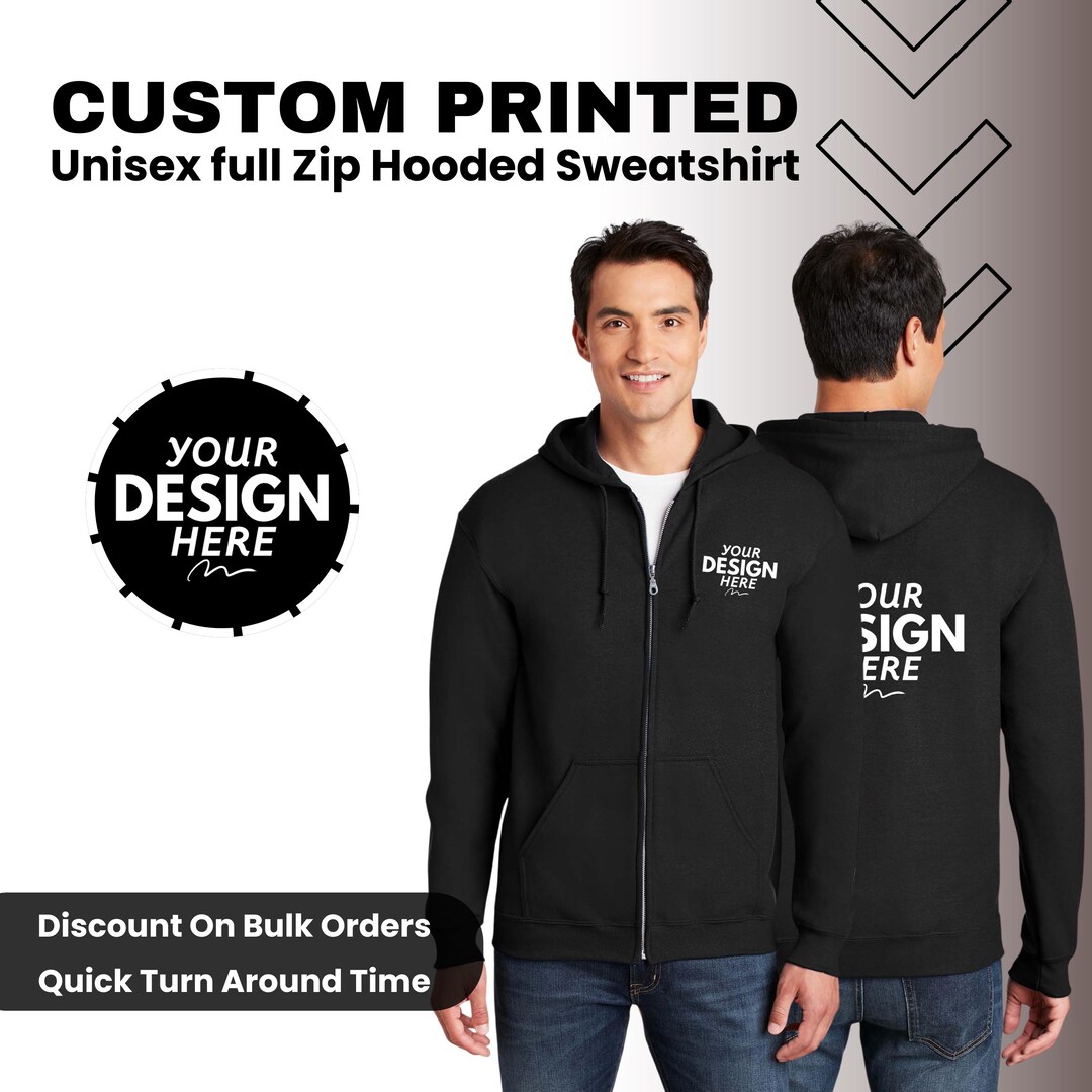 Custom Zip up Hoodie, Full Zipper Hoodie, Personalized Gift, Full ...
