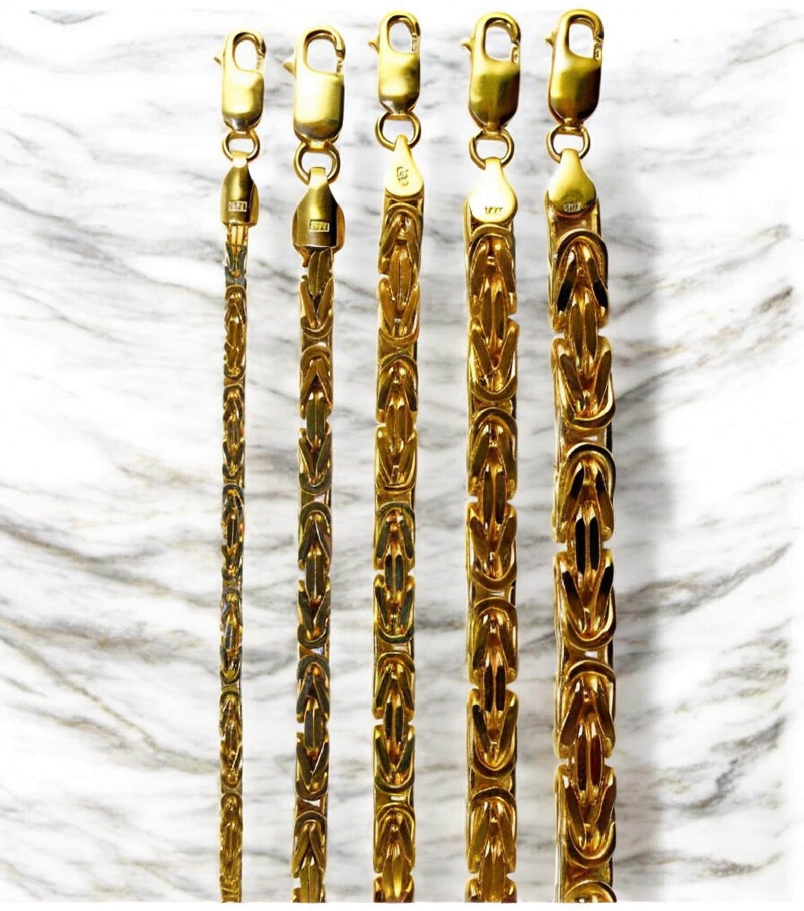 14k Gold Byzantine Box Chain Necklace Bracelet Real Gold 2MM-5MM 730 ...